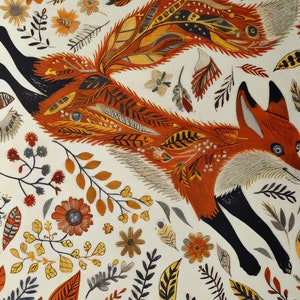 Leaping Fox Scandic Folk Art Style Pillow Cover, Print Both Sides ...