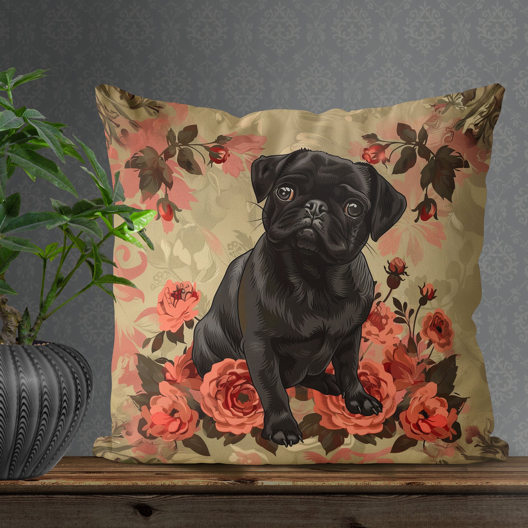 Black Pug Dog Pillow Cover Print Both Sides Cute Pug Gift Idea for ...