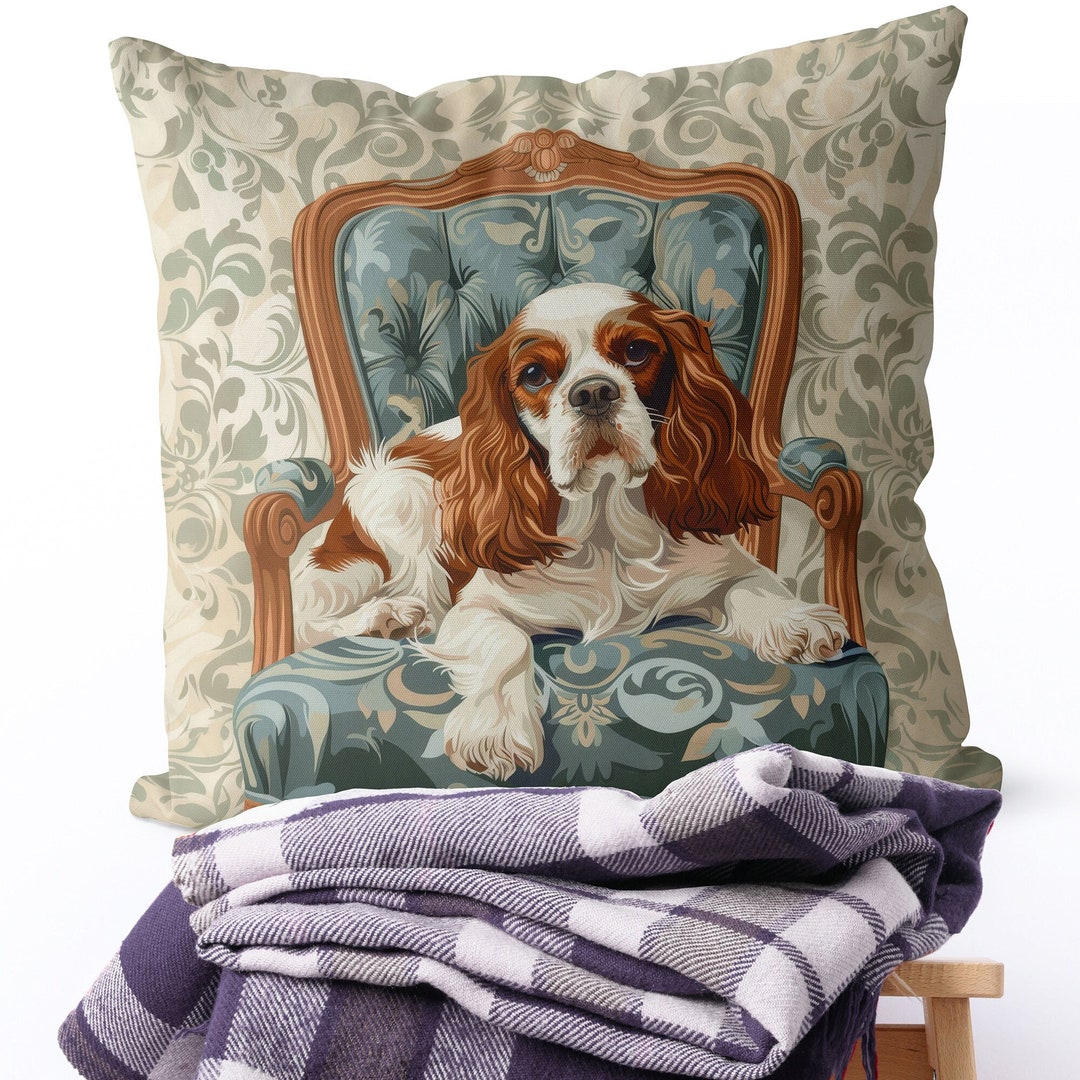 Brown and White Cavalier King Charles Spaniel Dog Pillow Cover ...