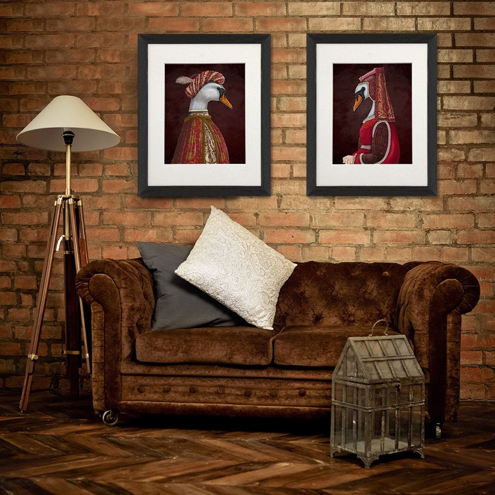 LIMITED EDITION - Set of 2 Swan Paintings Anthropomorphic Large Canvas ...