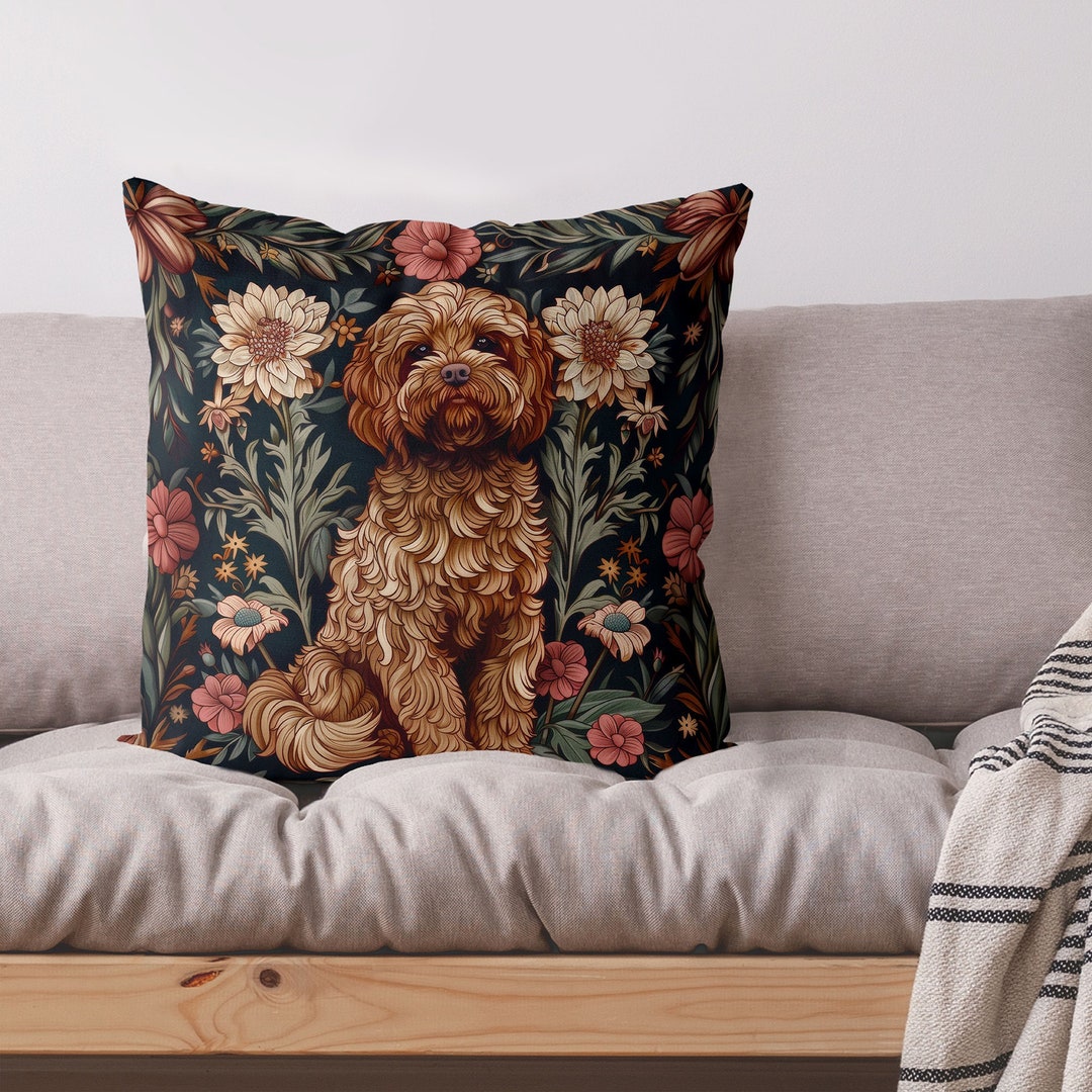 Floral Country Cottage Style Cute Brown Cavapoo Pillow Cover, William ...