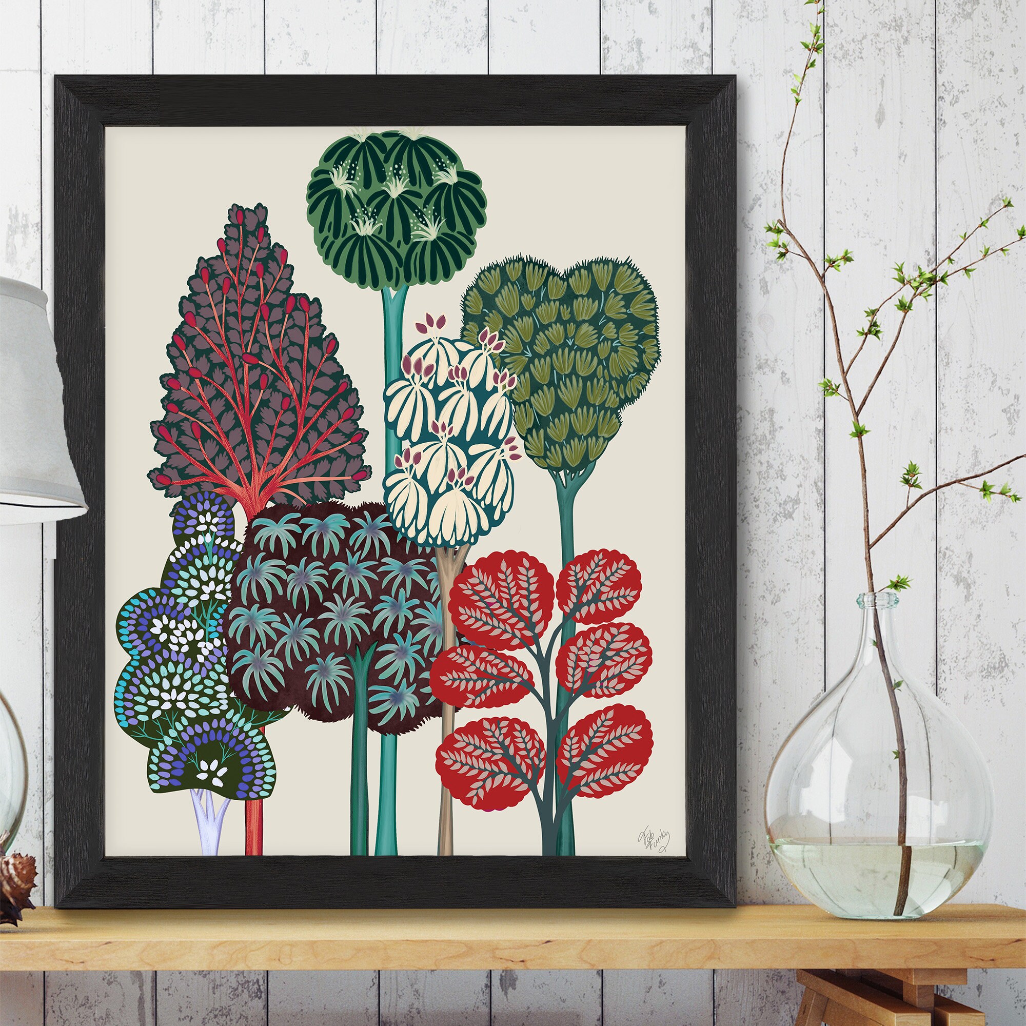 Scandinavian Folk Art Abstract Tree Print Whimsical Forest | Etsy