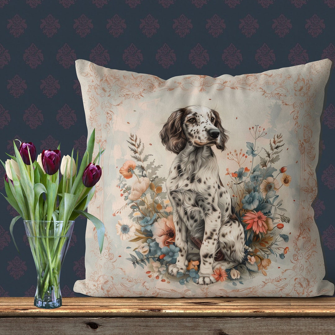 English Setter Puppy Pillow Cover - Handmade Cotton Linen Mix Cushion ...