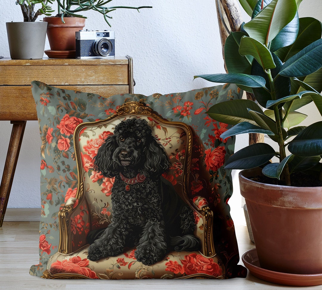 Black Poodle Dog Pillow Cover – Handmade Cotton Linen Cushion, Double ...