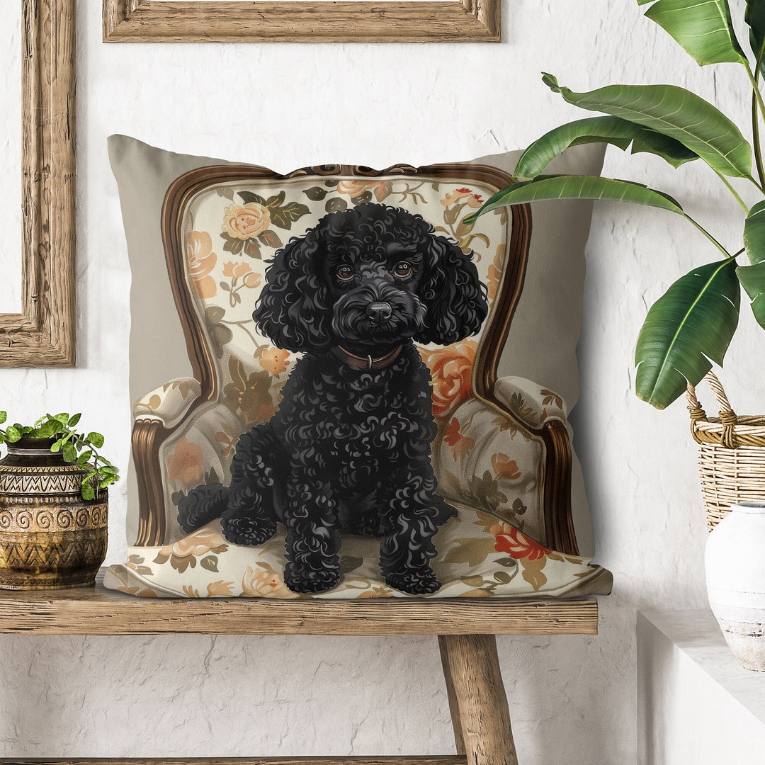 Black Poodle Dog Pillow Cover - Handmade Cotton Linen Mix Cushion Cover ...