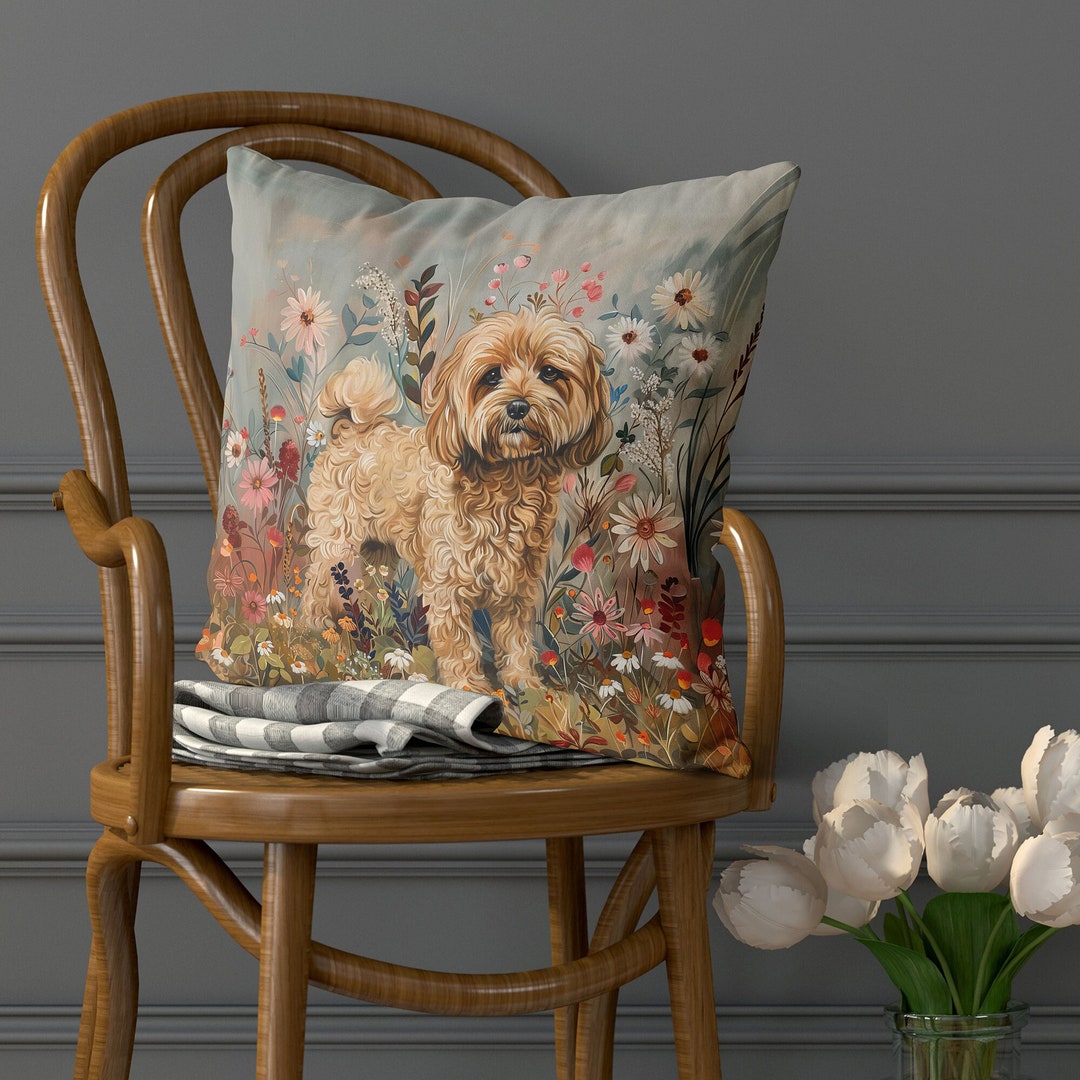 Cockapoo Dog Cushion Cover - Cute Dog Pillow Cover, Handmade Cotton ...