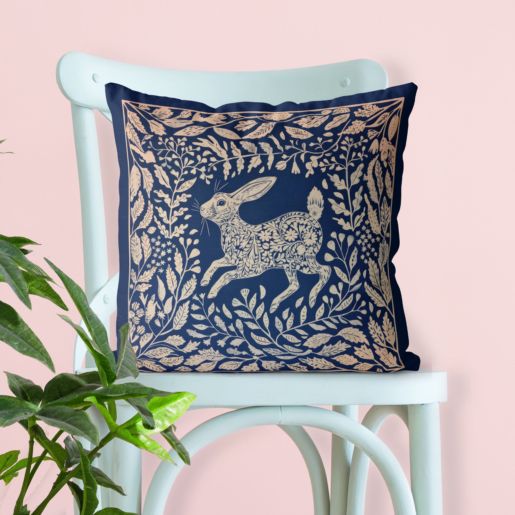 Leaping Hare Pillow Cover, Nordic Style Print Both Sides Handmade ...
