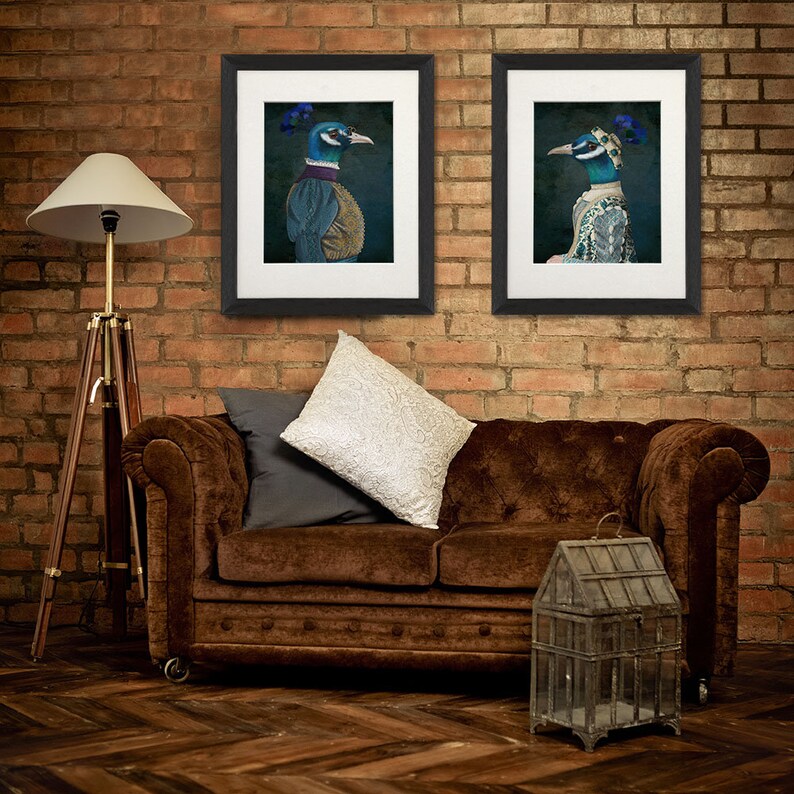 Limited Edition Set of 2 Peacock Paintings Anthropomorphic Art - Etsy