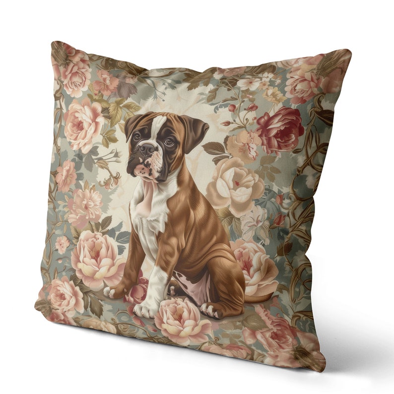 Romantic Country Cottage Style Boxer Dog Puppy Pillow Cover, Pale Pink ...