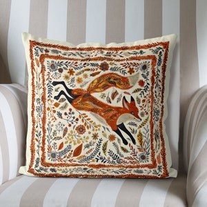 Leaping Fox Scandic Folk Art Style Pillow Cover, Print Both Sides ...