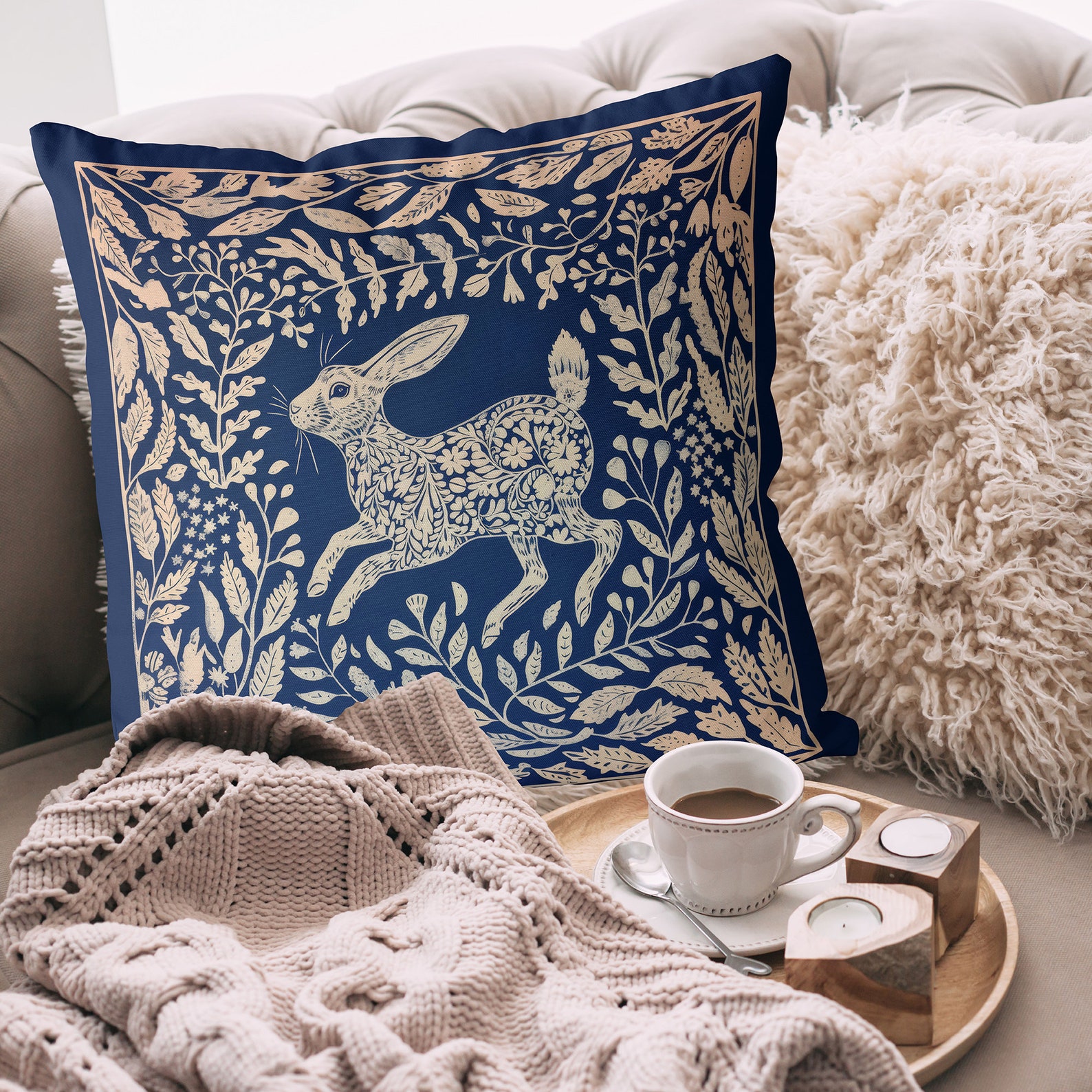 Leaping Hare Pillow Cover, Nordic Style Print Both Sides Handmade ...