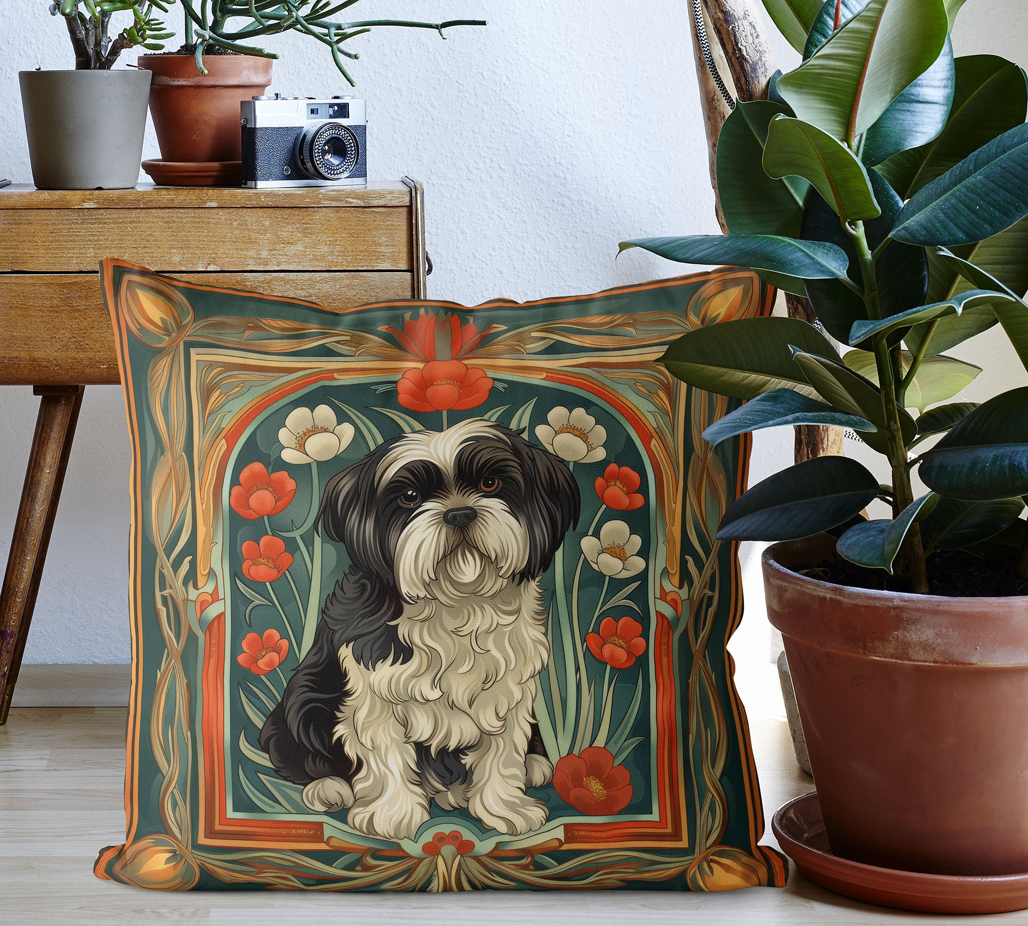 Shih Tzu Kissenbezug - Handgemachter Kissenbezug aus Baumwoll-Leinen ...