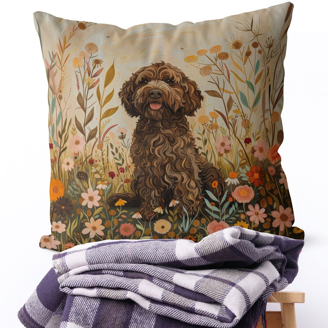Brown Cockapoo Dog Cushion Cover - Handmade Cotton Linen Mix Pillow ...