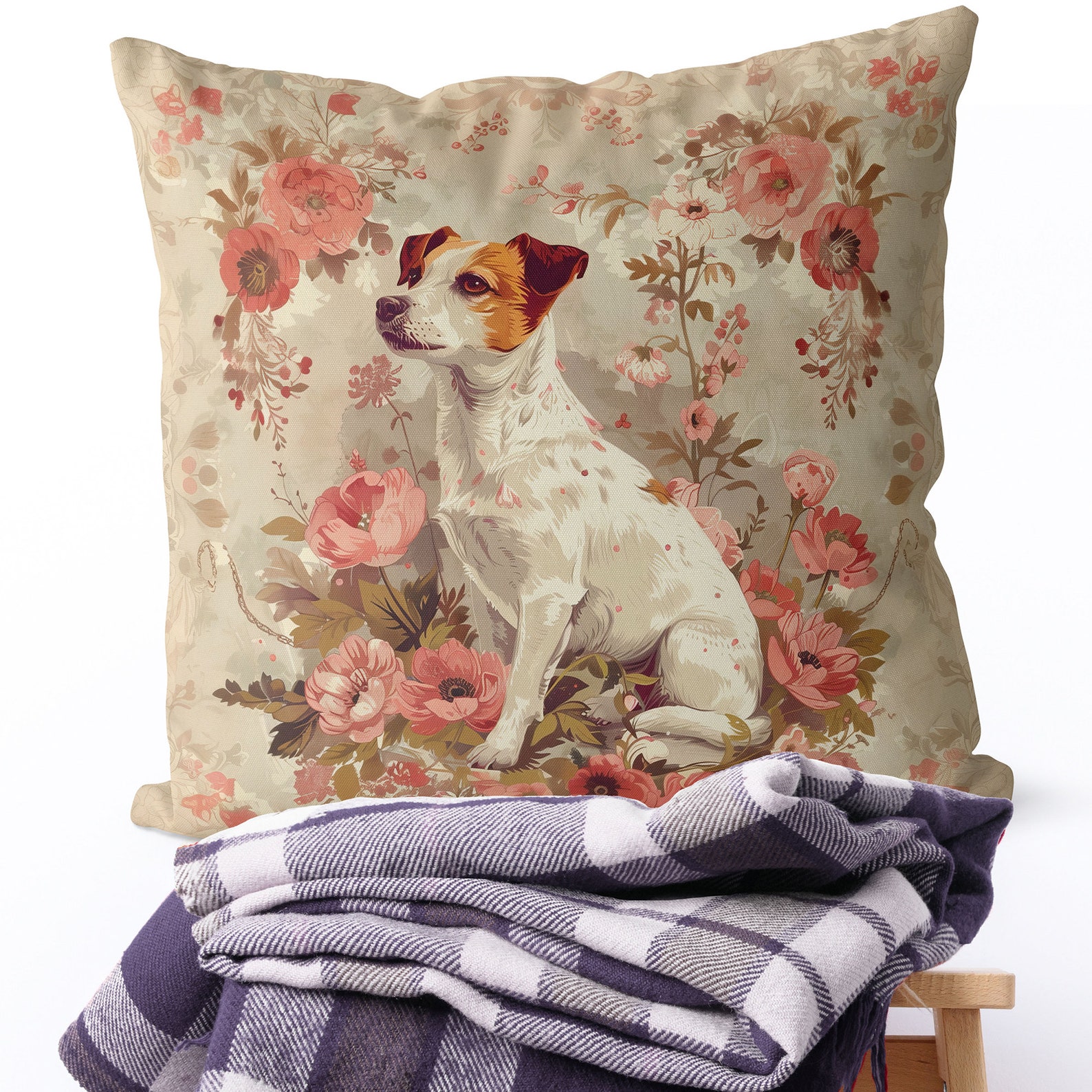 Jack Russell Terrier Dog Pillow Cover - Romantic French Country Vintage ...