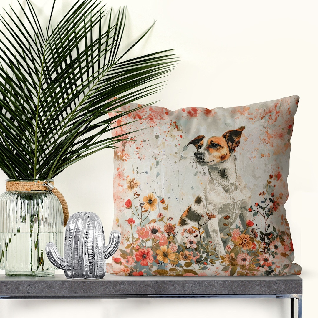 Jack Russell Terrier Dog Pillow Cover - Handmade Cotton Linen Mix ...