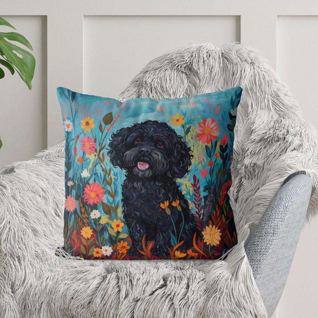 Country Cottage Style Cute Black Cavapoo Pillow Cover, Great Gift for ...