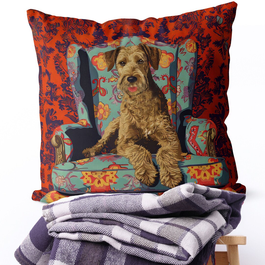 Modern Airedale Pillow Cover, Cute Gift for Dog Lover, 18x18 or 24x24 ...