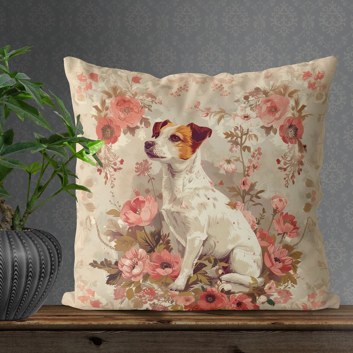 Jack Russell Terrier Dog Pillow Cover - Romantic French Country Vintage ...