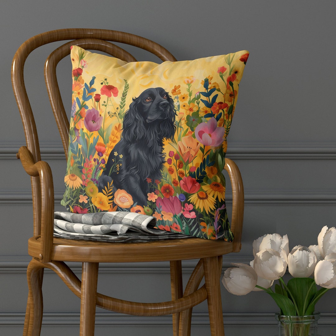 Golden Cocker Spaniel Dog Pillow Cover - Modern Handmade Cotton Linen ...