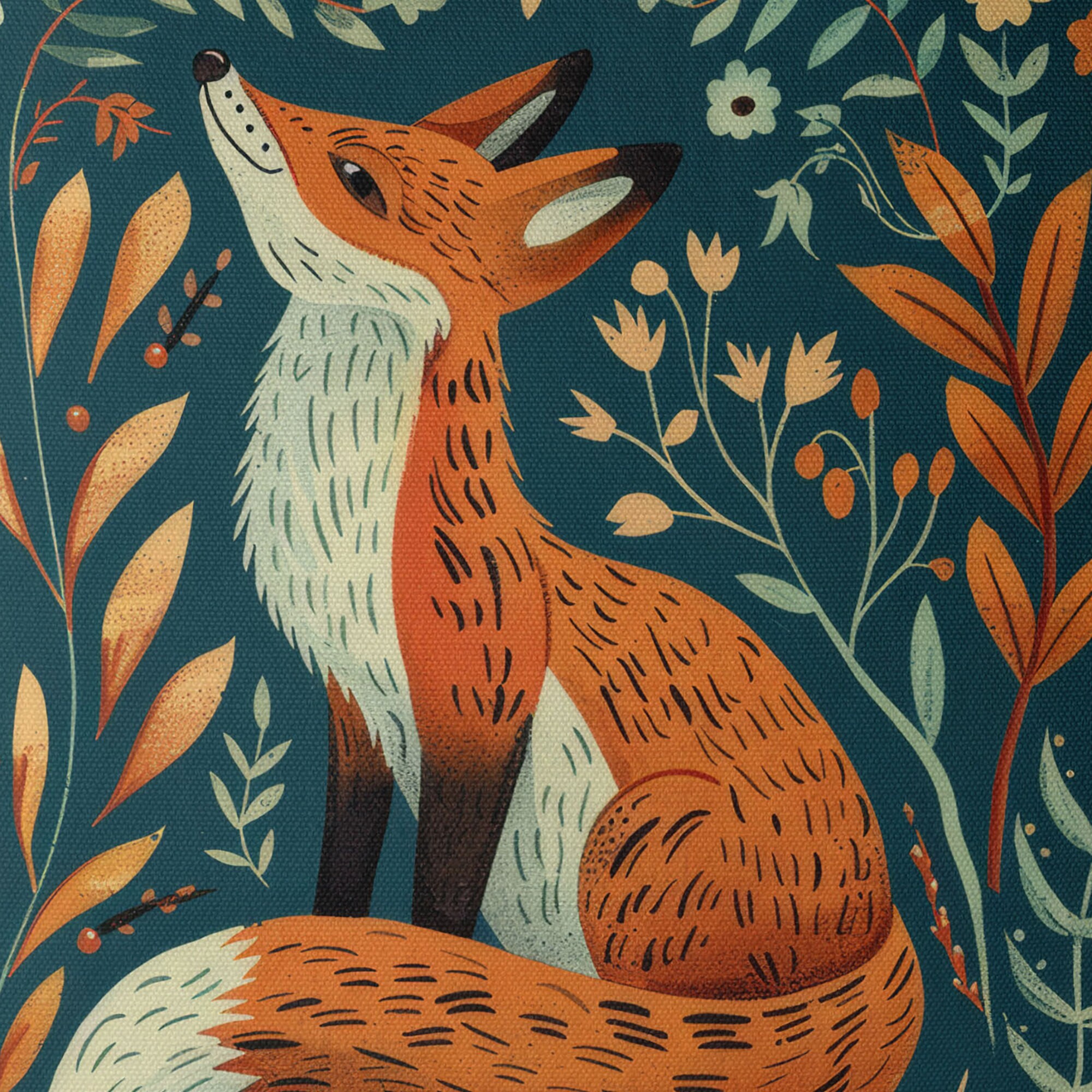 Nordic Folk Art Style Cute Fox Print Pillow Cover, Print Both Sides ...