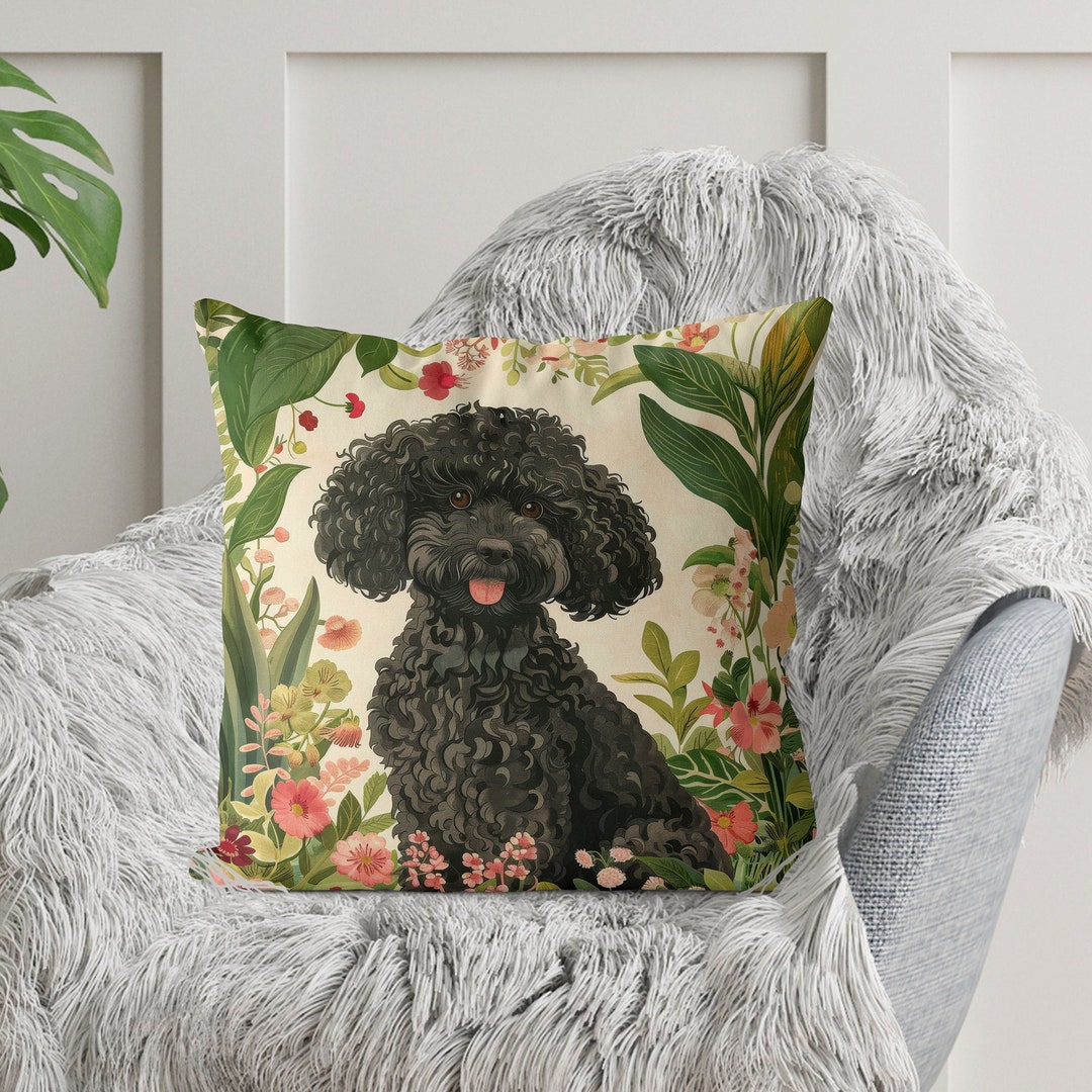 Black Poodle Dog Pillow Cover - Handmade Cotton Linen Mix Cushion Cover ...