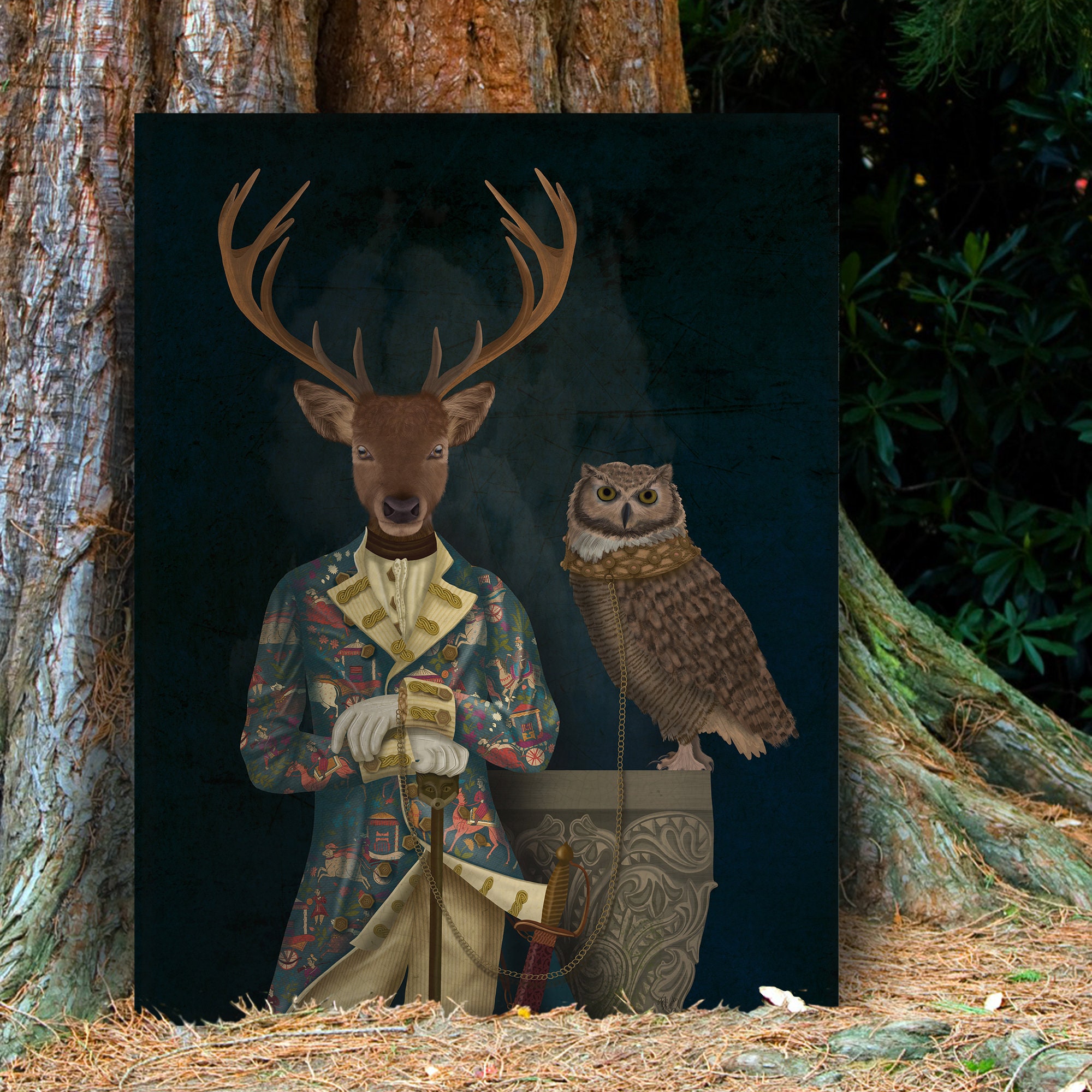 Limited Edition Stag Print Archie Buckingham & Owl Deer Painting ...