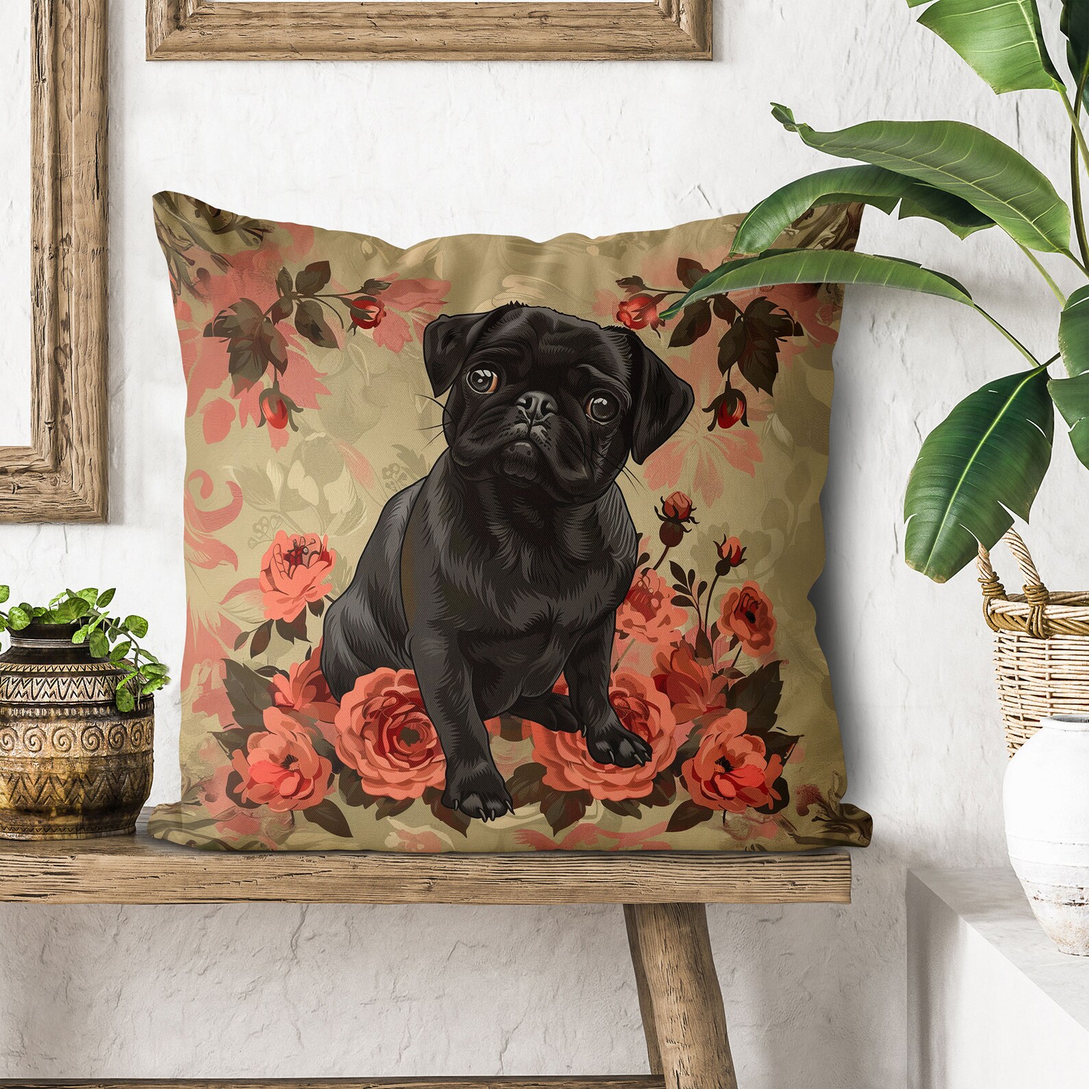 Black Pug Dog Pillow Cover Print Both Sides Cute Pug Gift Idea for ...