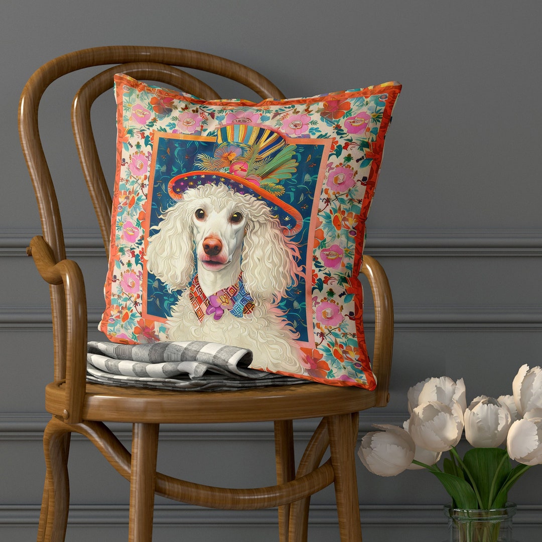 White Poodle Dog Pillow Cover - Handmade Cushion Cover - Print Both ...