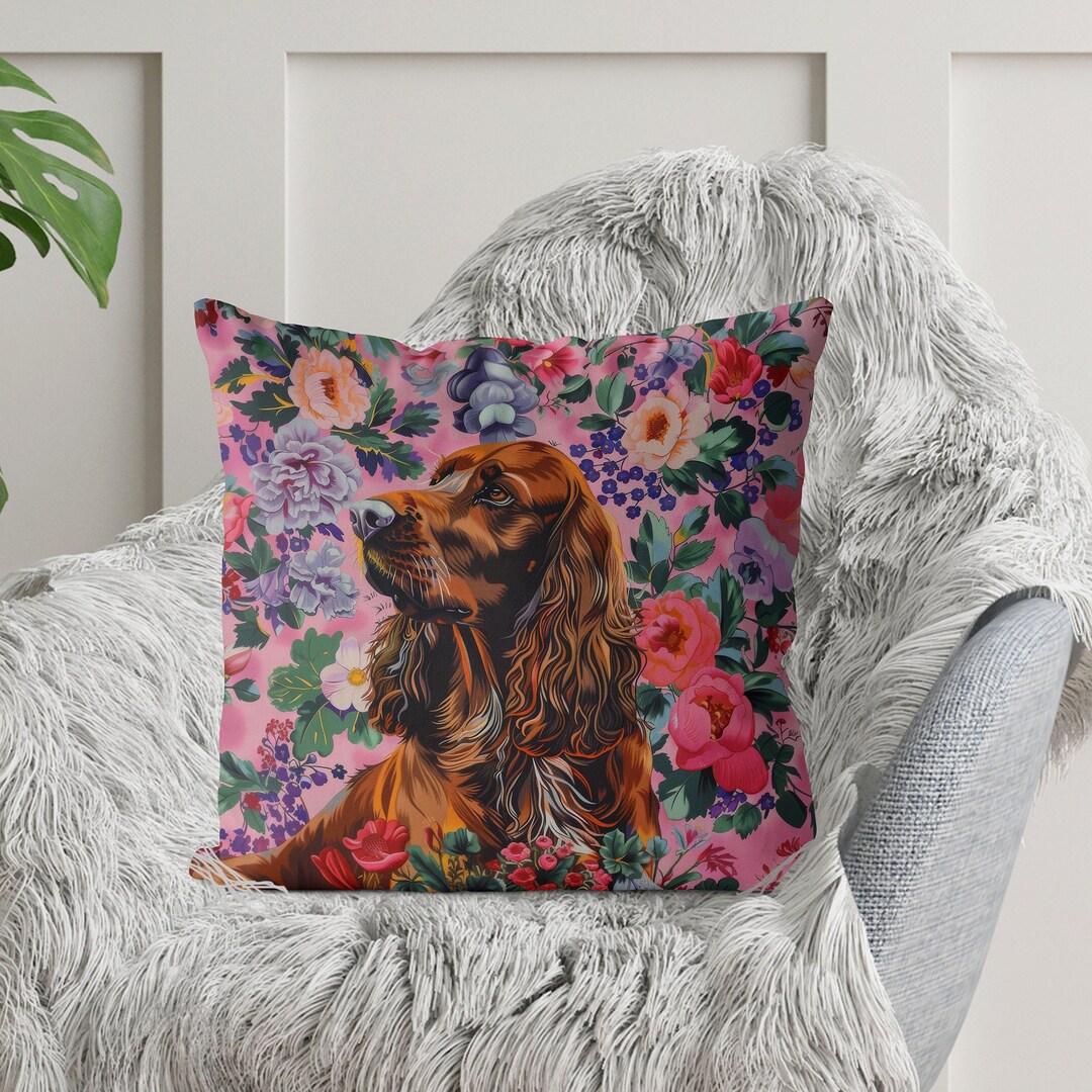 Modern Irish Setter Dog Pillow Cover - Bold Colourful Handmade Cotton ...