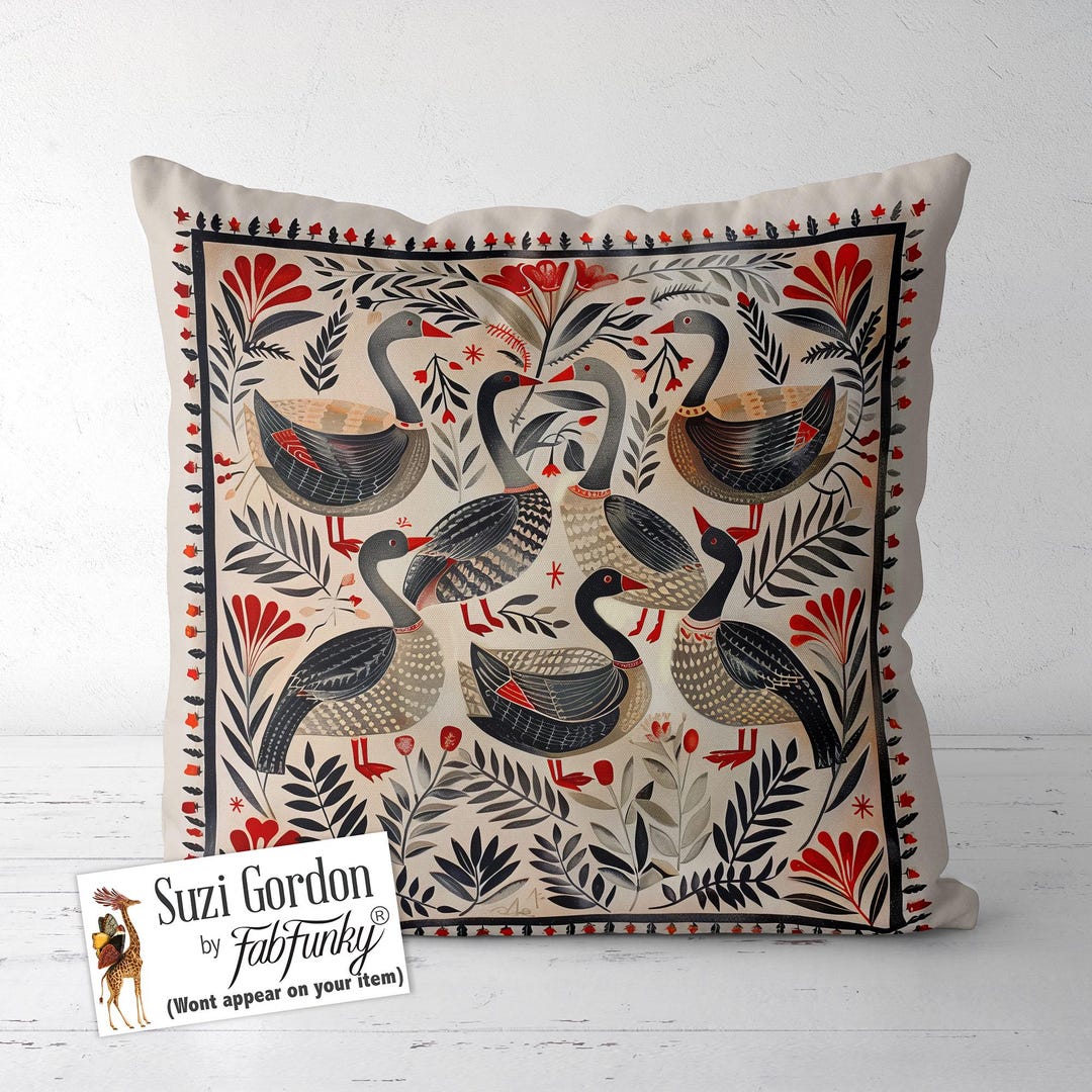 Folk Art Style Geese Print Pillow Cover, Scandi Print Both Sides ...