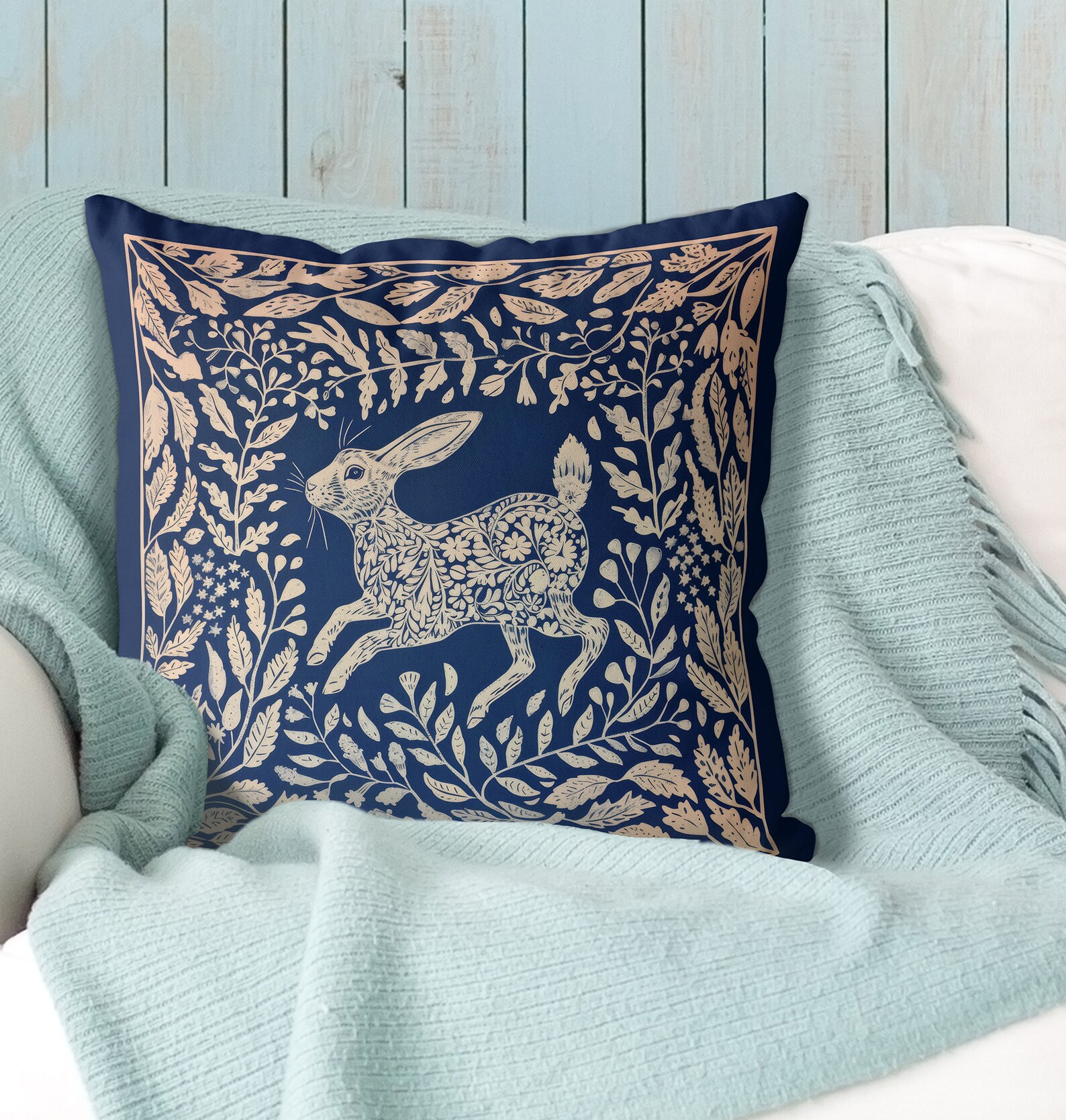 Leaping Hare Pillow Cover, Nordic Style Print Both Sides Handmade ...