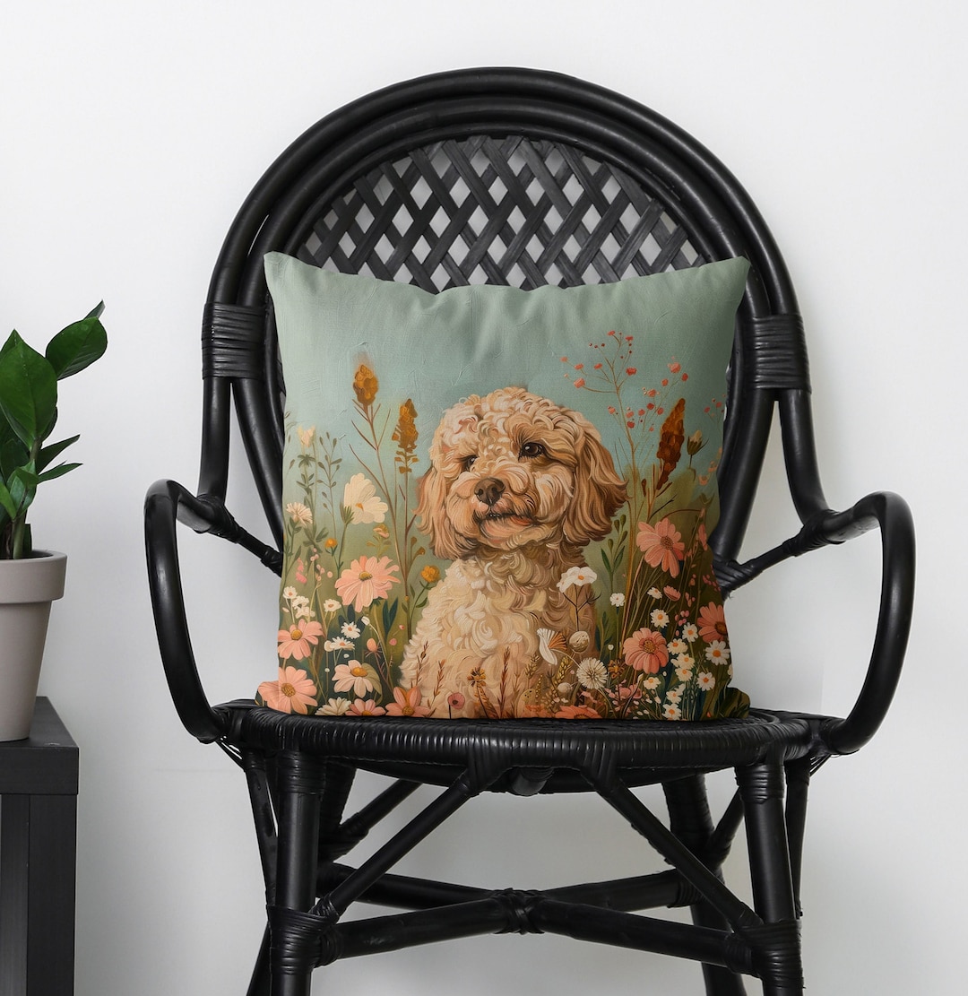Country Cottage Style Cute Golden Cavapoo Pillow Cover, Great Gift for ...