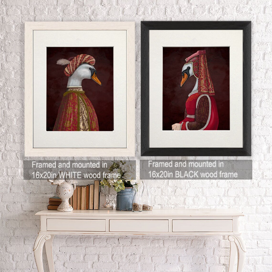 LIMITED EDITION - Set of 2 Swan Paintings Anthropomorphic Large Canvas ...