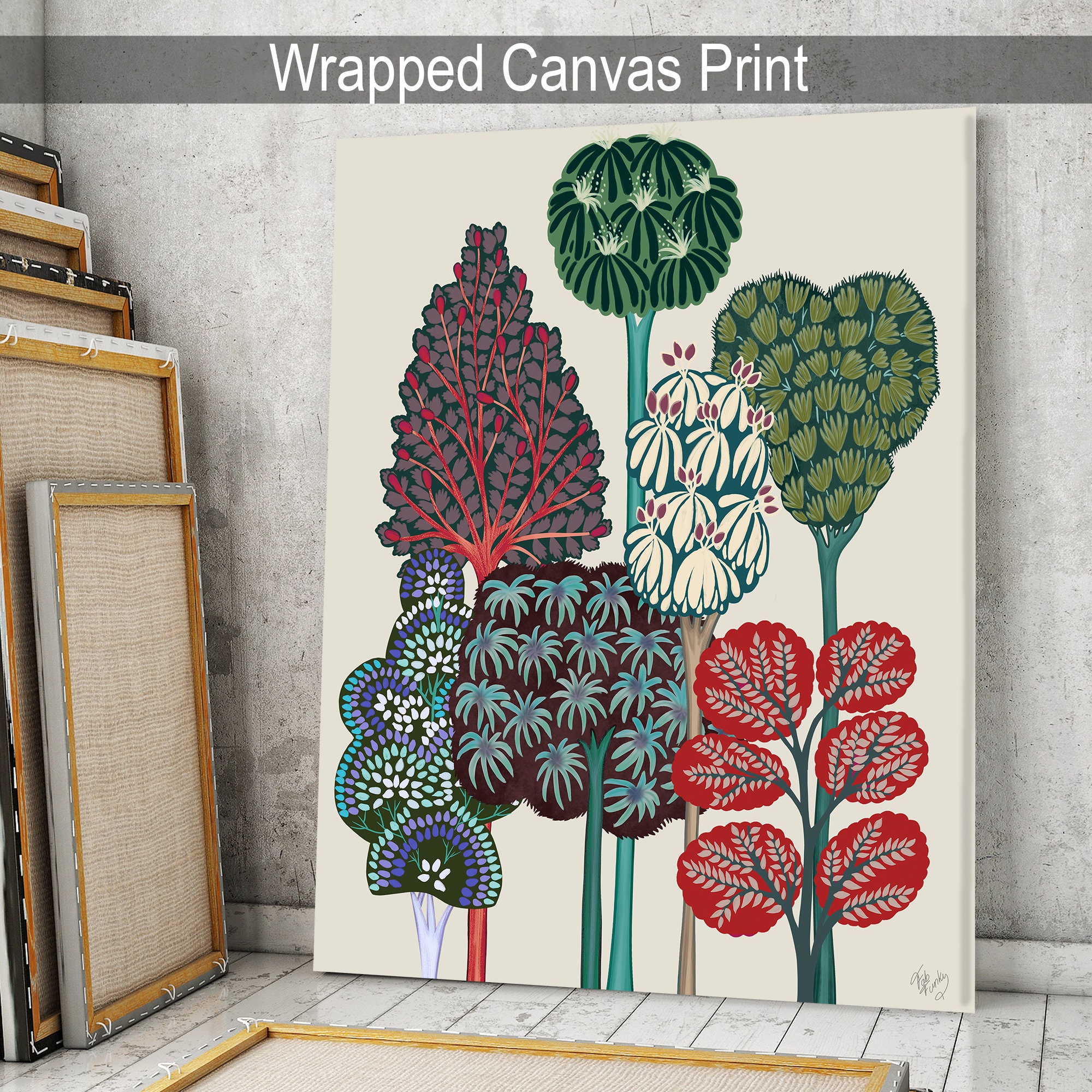 Scandinavian Folk Art Abstract Tree Print Whimsical Forest | Etsy