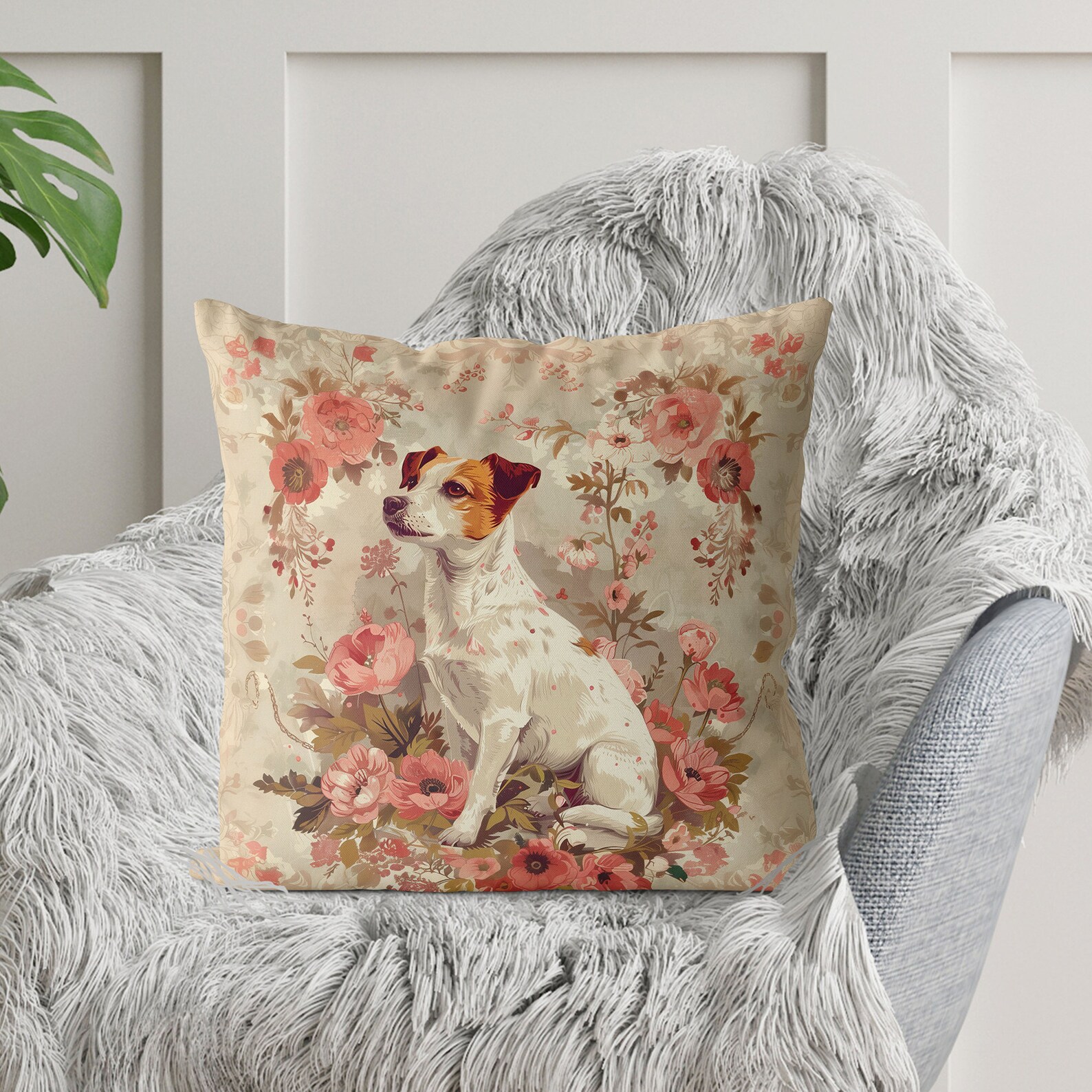 Jack Russell Terrier Dog Pillow Cover - Romantic French Country Vintage ...
