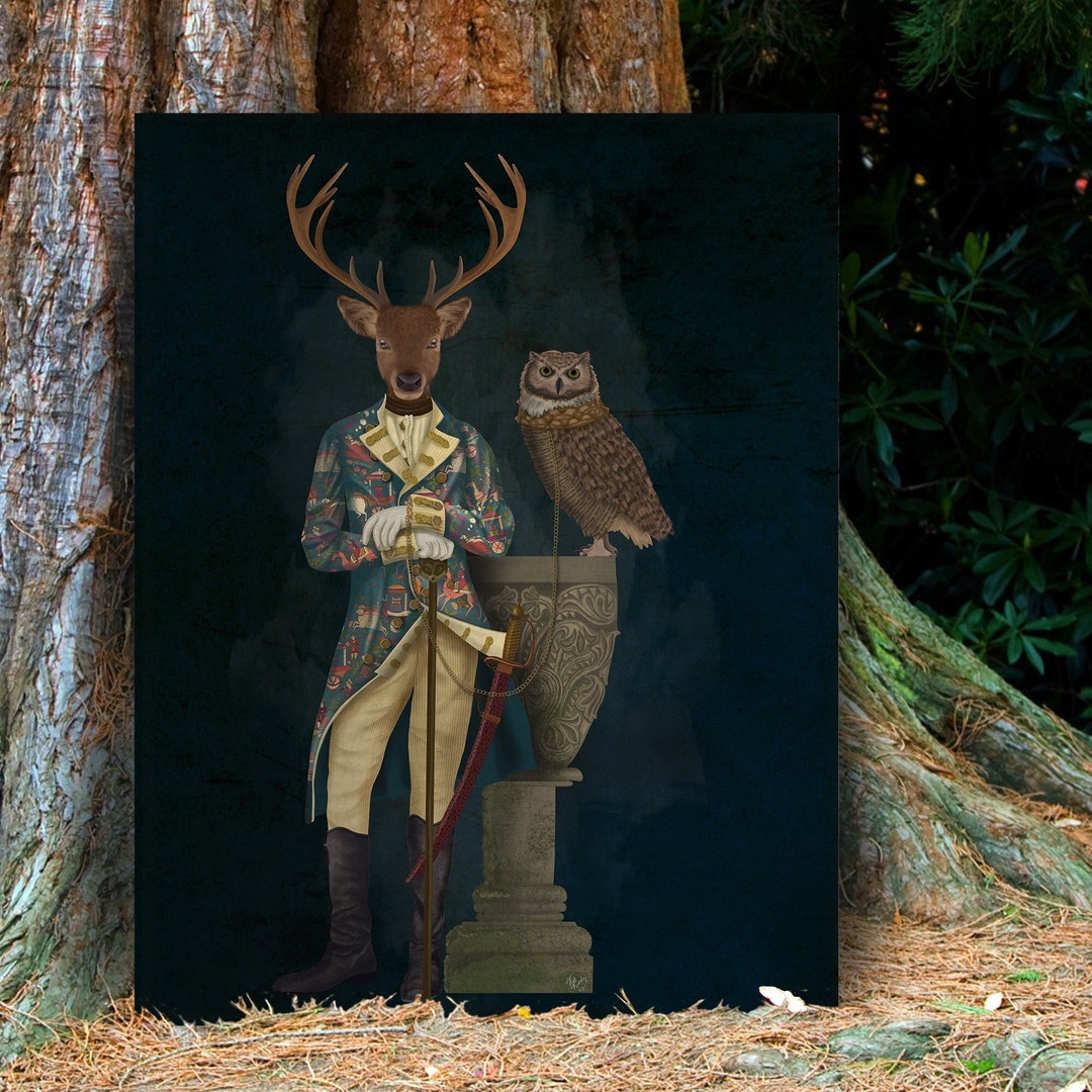 Limited Edition Deer Print - Archie Buckingham & Owl - Anthropomorphic ...