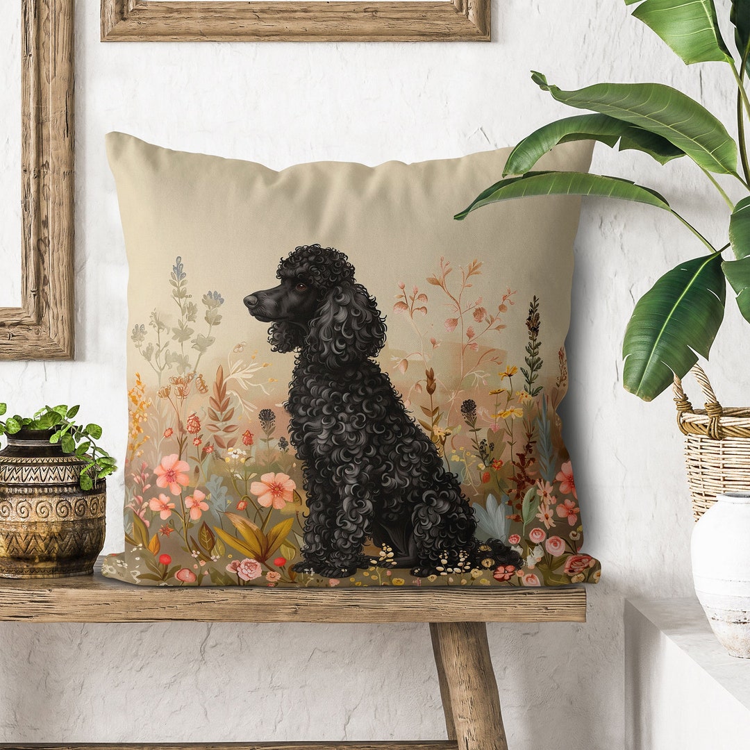 Black Poodle Dog Pillow Cover – Handmade Cotton Linen Cushion - Etsy