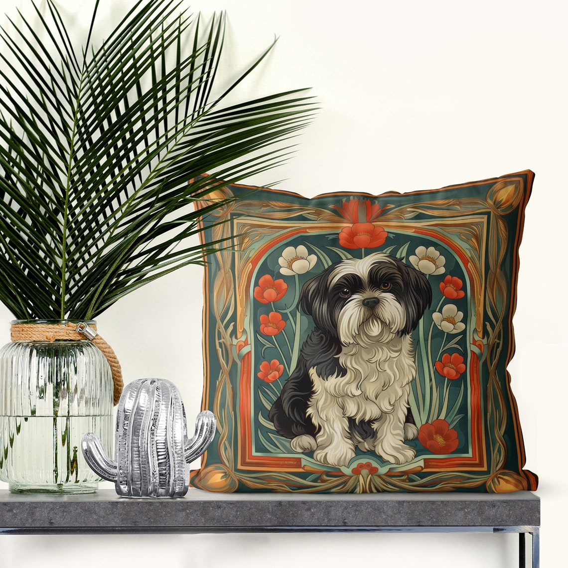 Shih Tzu Kissenbezug - Handgemachter Kissenbezug aus Baumwoll-Leinen ...