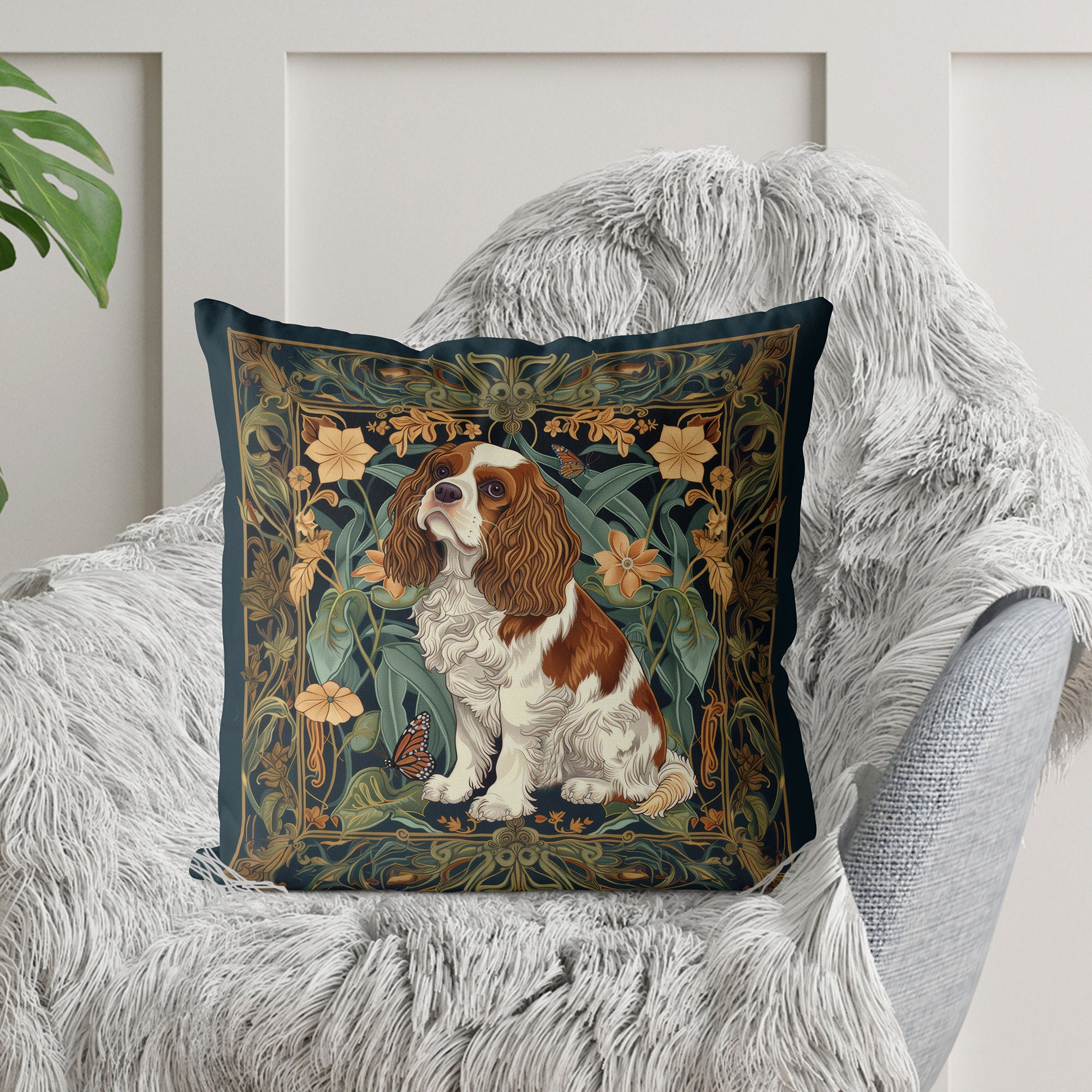 Brown and White Cavalier King Charles Spaniel Dog Pillow Cover ...