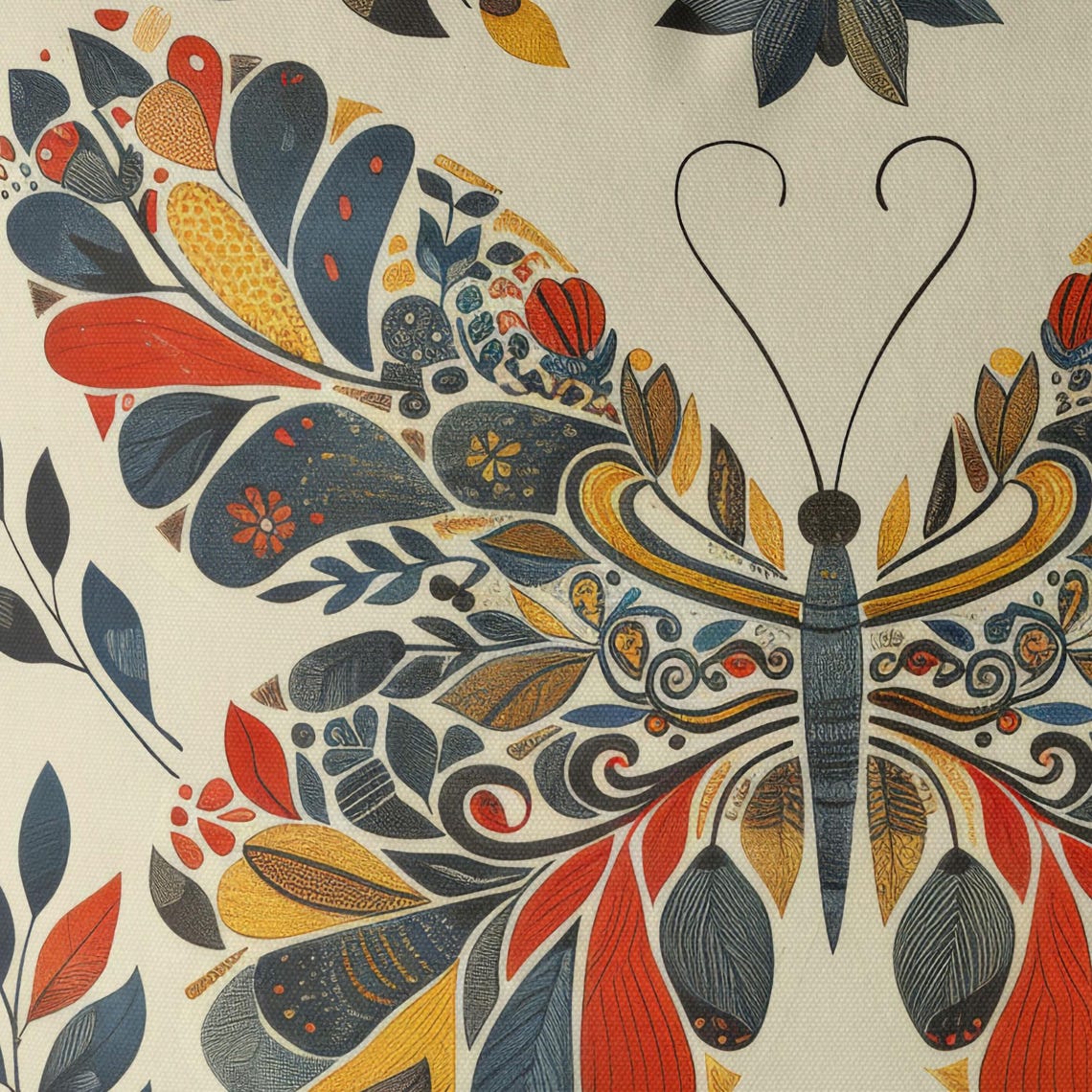 Scandi Folk Art Style Butterfly Print Pillow Cover, Print Both Sides ...