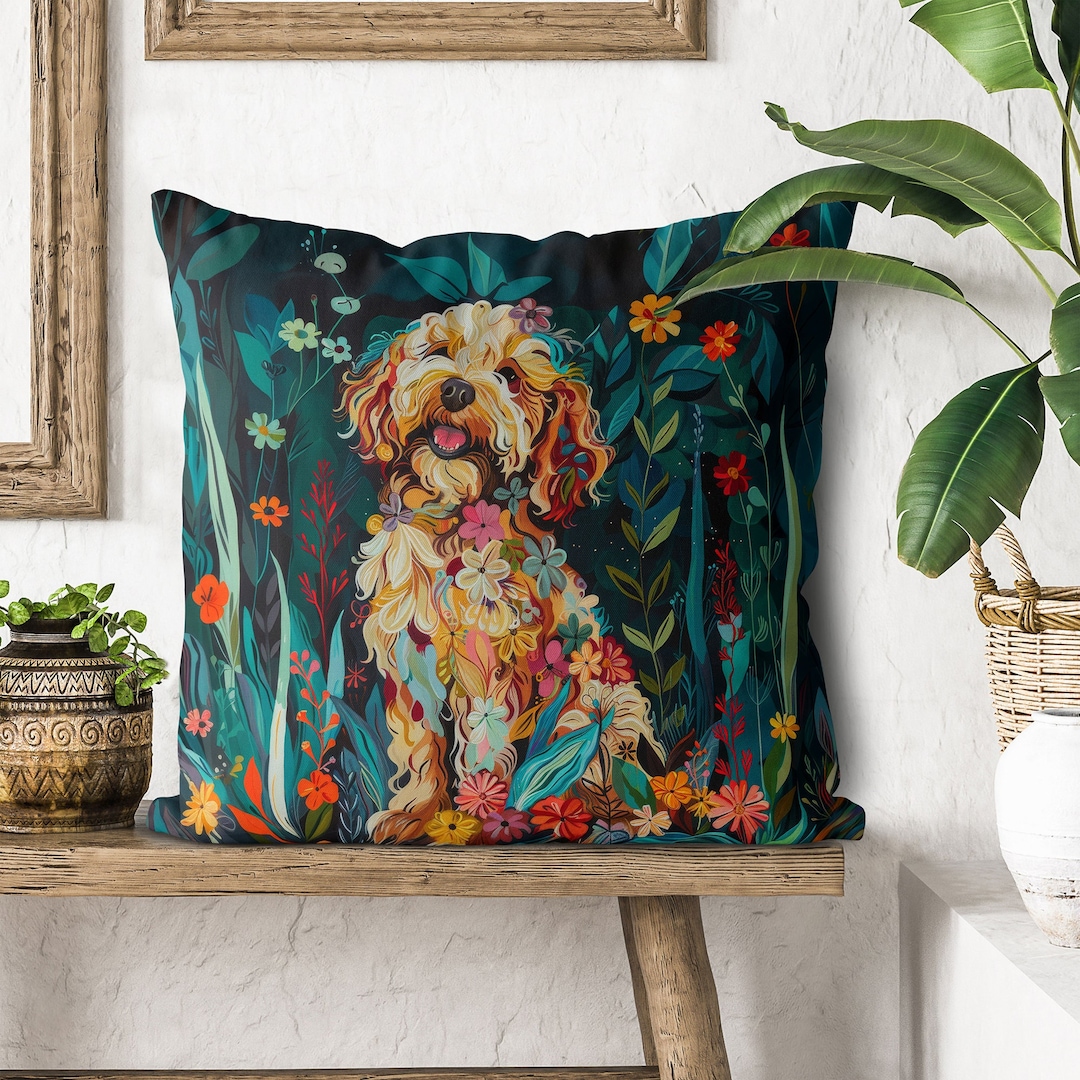 Cockapoo Dog Cushion Cover - Handmade Cotton Linen Mix Pillow Cover ...