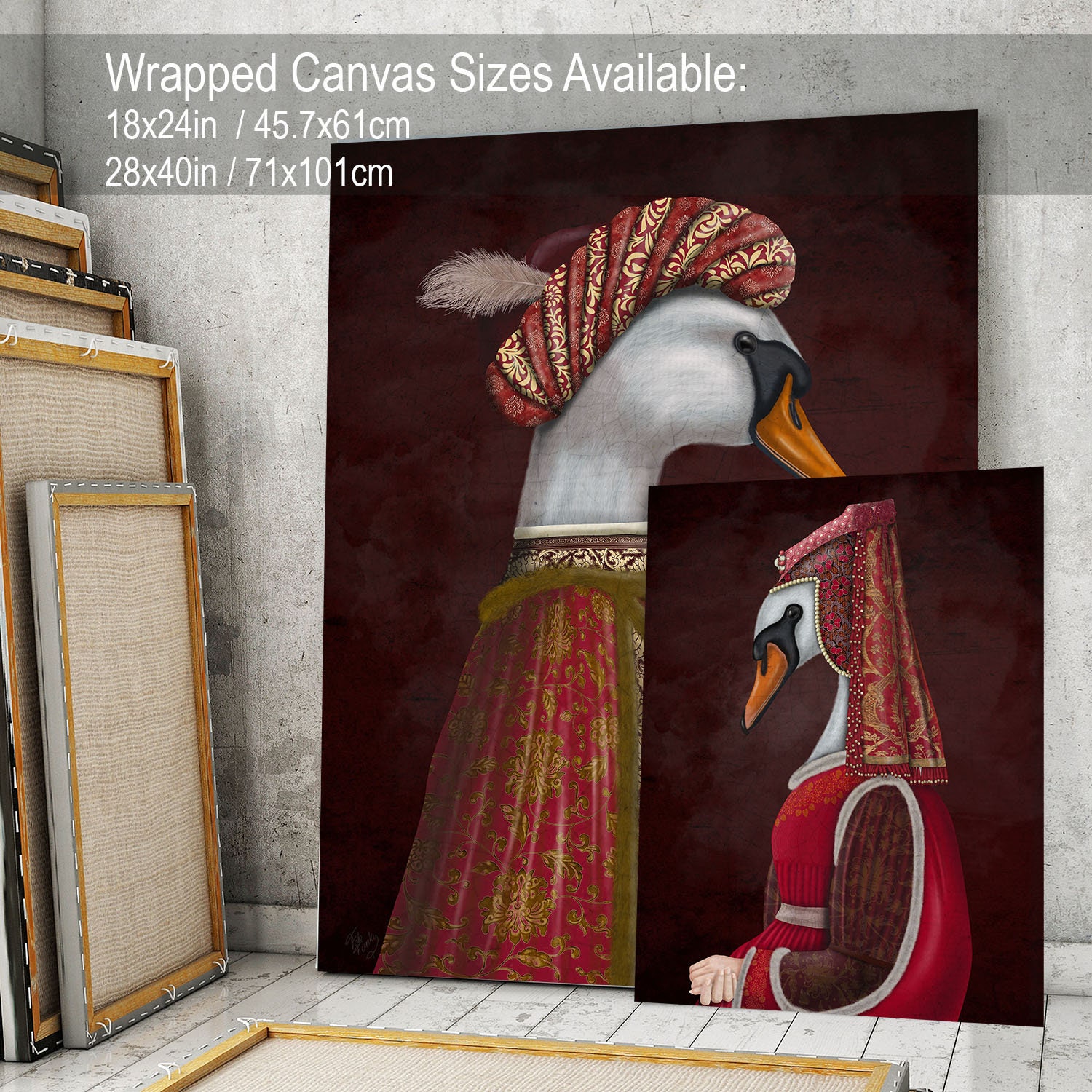 LIMITED EDITION - Set of 2 Swan Paintings Anthropomorphic Large Canvas ...