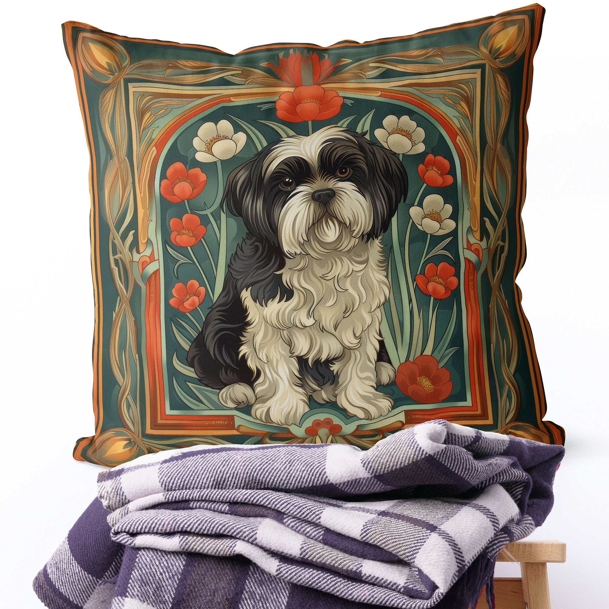 Shih Tzu Kissenbezug - Handgemachter Kissenbezug aus Baumwoll-Leinen ...