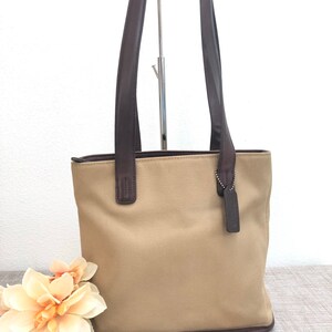 Vintage Coach Greenwich Tote 6134 in Khaki Twill and Mahogany Leather ...