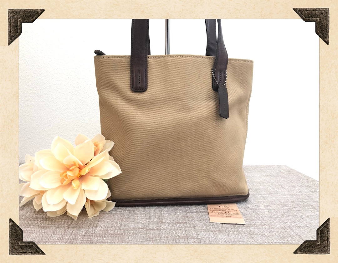 Vintage Coach Greenwich Tote 6134 in Khaki Twill and Mahogany Leather ...