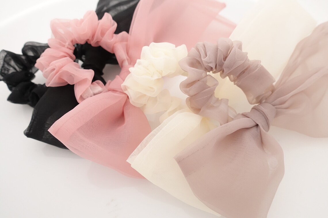 Solid Organdy Mesh Bow Knot Scrunchies Woman Hair Accessory - Etsy