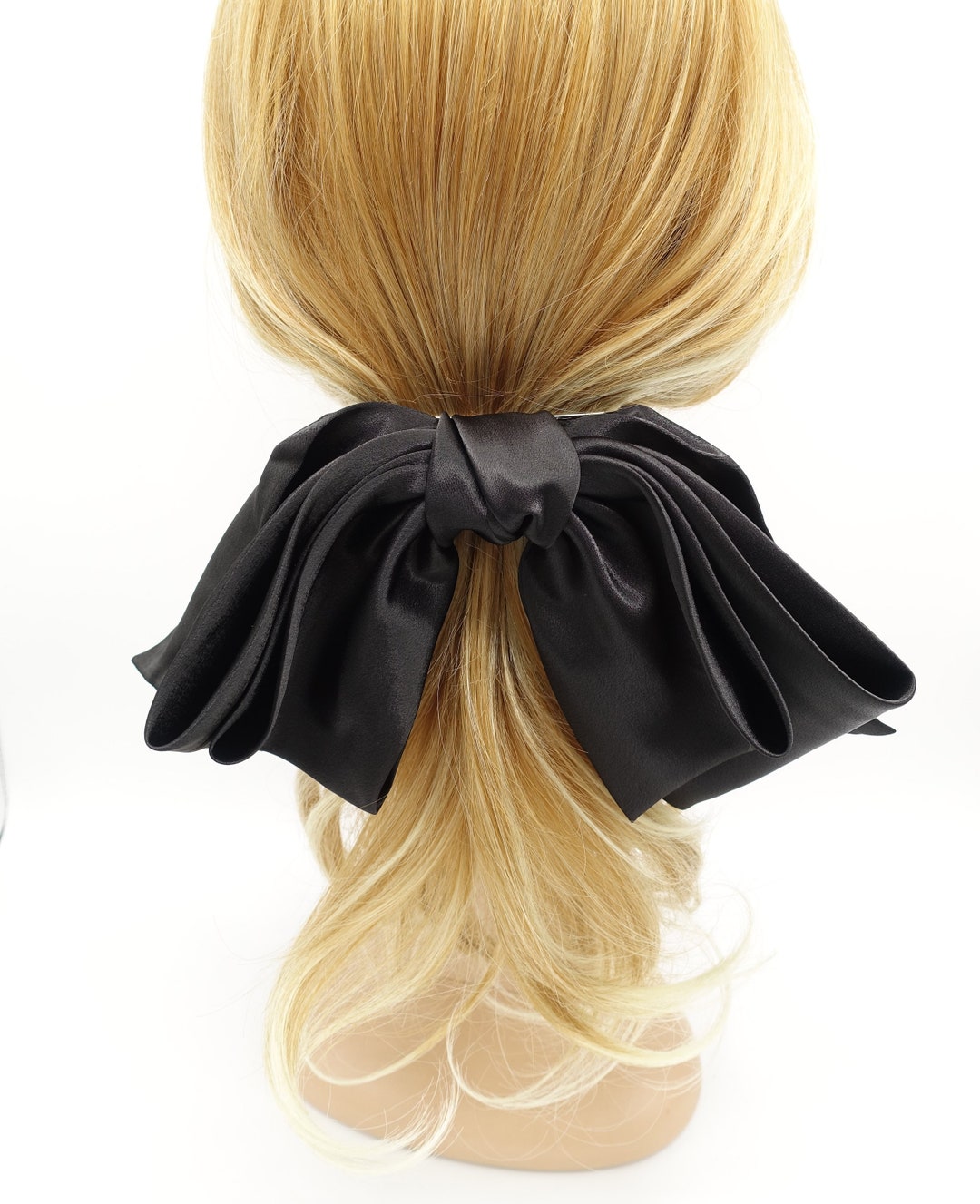 Glossy Satin Large Hair Bow Double Layered Droopy Bow Hair Stylish Hair ...