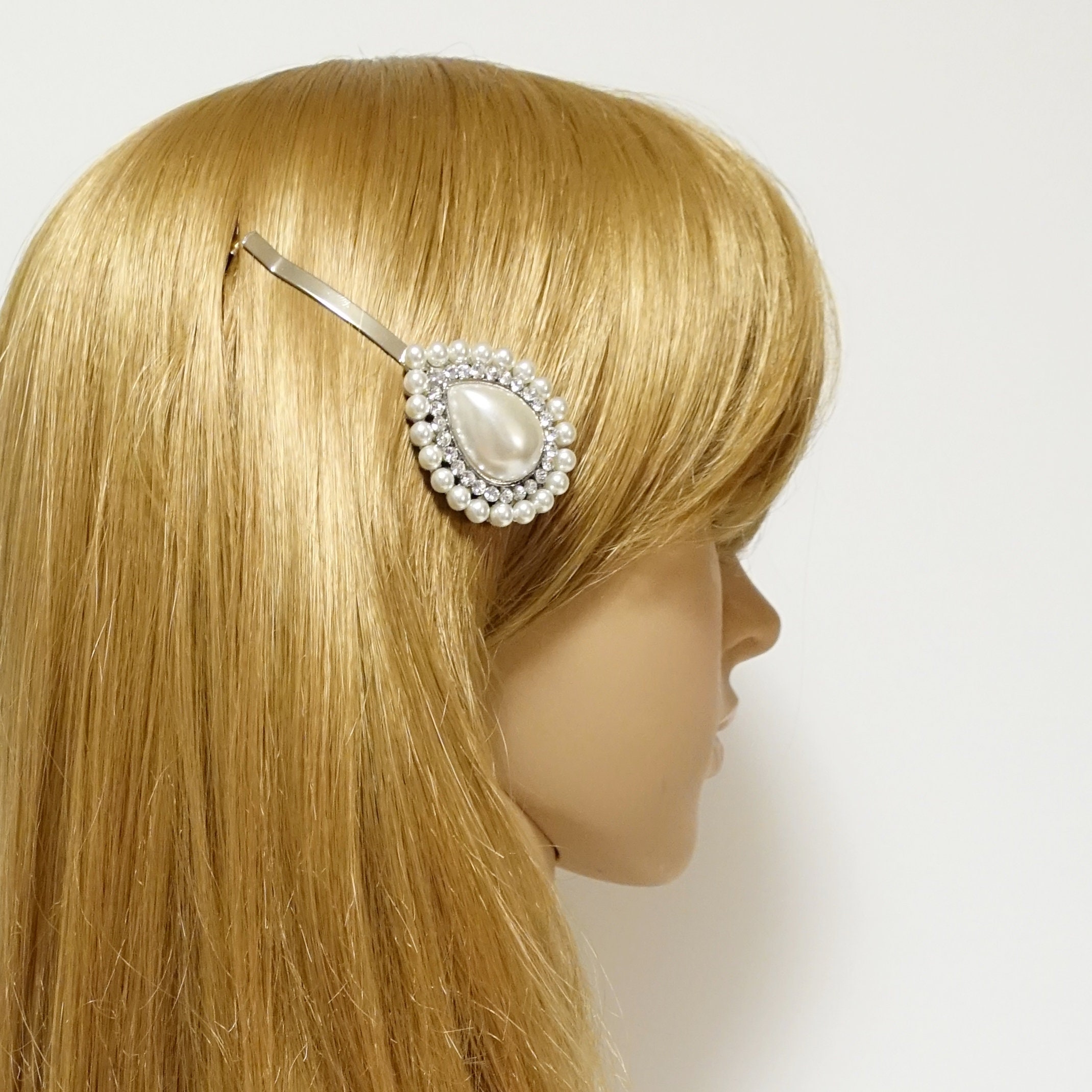 Water Drop Shape Pearl Rhinestone Decorated Hair Clip for | Etsy