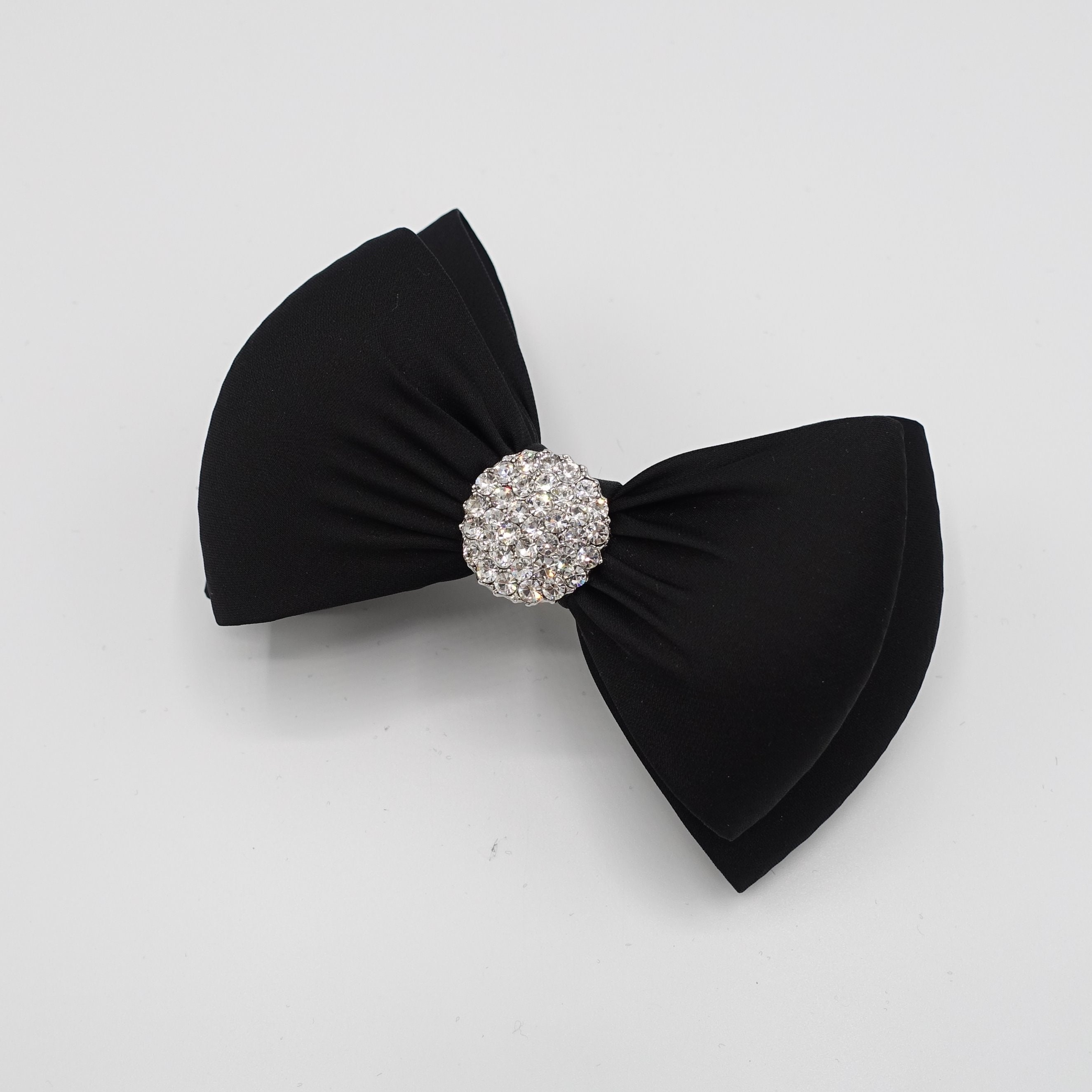 Black Satin Hair Bow Rhinestone Embellished Bow French - Etsy