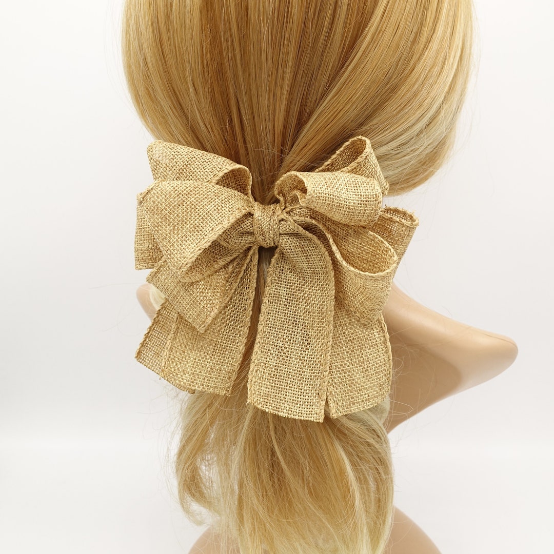 Natural Hair Bow Jute Blend Spring Summer Twin Hair Bow Accessory for ...